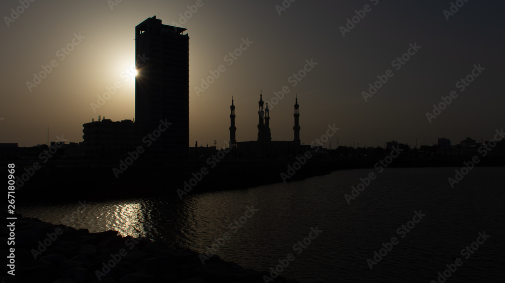 Silhouette sunet picture on Ras al Khiamah Corniche looking at Sheikh ...