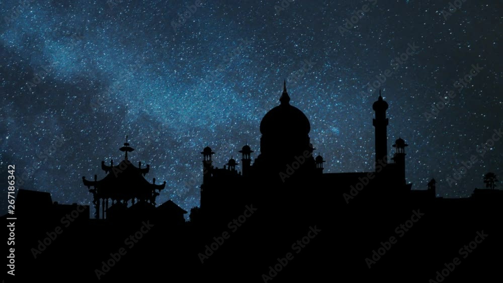 Omar Ali Saifuddin Mosque with the Ceremonial Barge by Night with Stars ...
