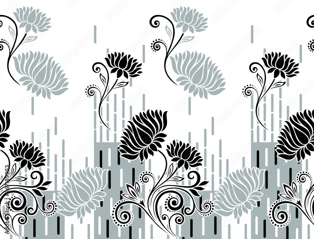 Seamless lotus flower border design Stock Illustration | Adobe Stock
