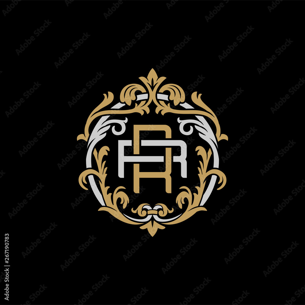 Initial letter R and R, RR, decorative ornament emblem badge ...