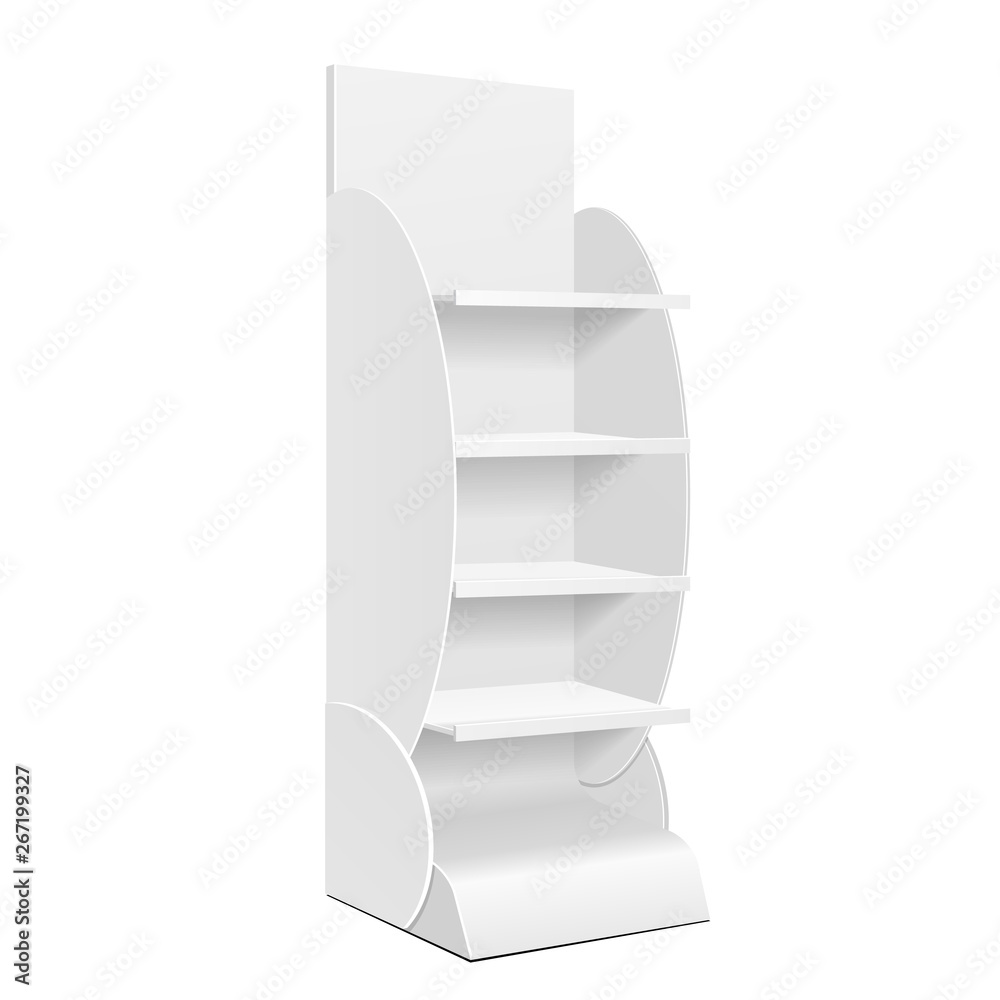 Mockup Blank Empty Showcase Displays With Retail Shelves, Trading Rack ...