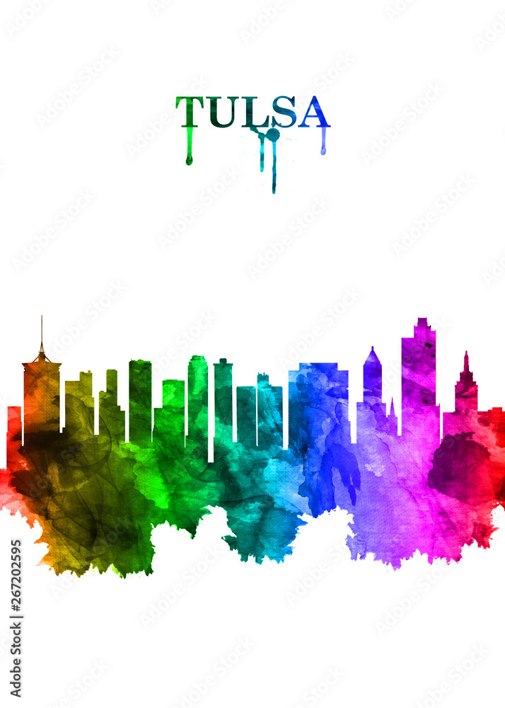 Tulsa Oklahoma skyline Portrait Rainbow Stock Illustration | Adobe Stock