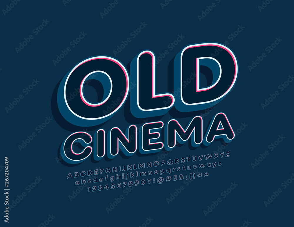 Vector bright banner Old Cinema with 3D vintage Font. Trendy Alphabet ...