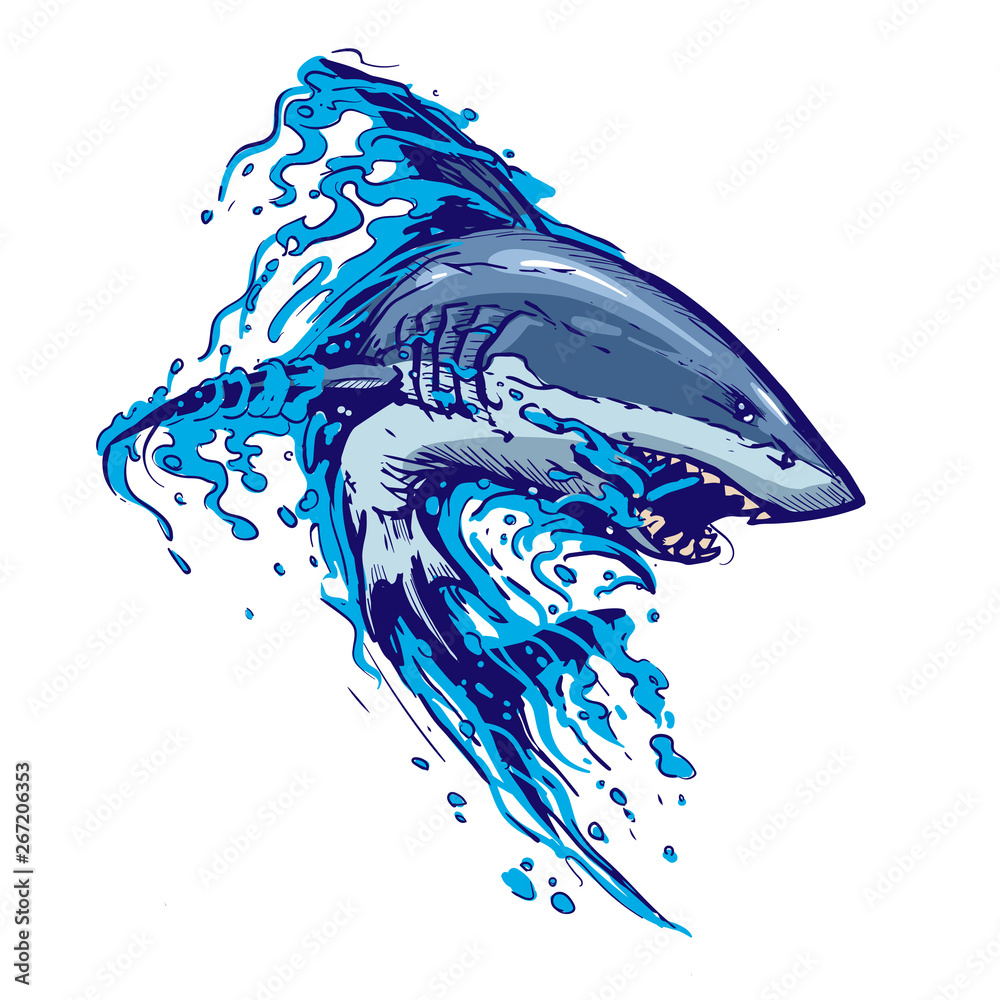aggressive shark jump attack illustration Stock Vector | Adobe Stock