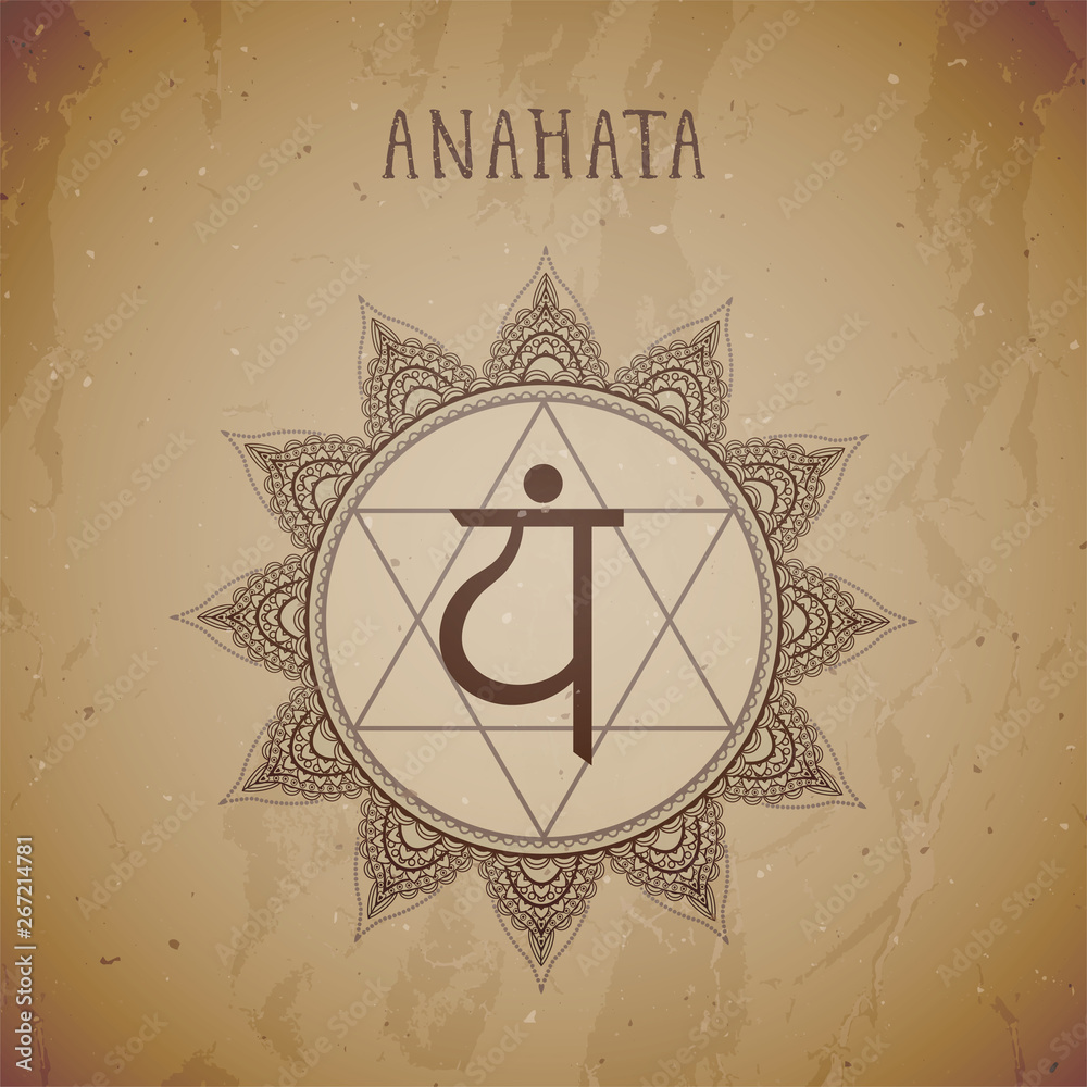 Vector illustration with symbol chakra Anahata grunge background. Stock ...