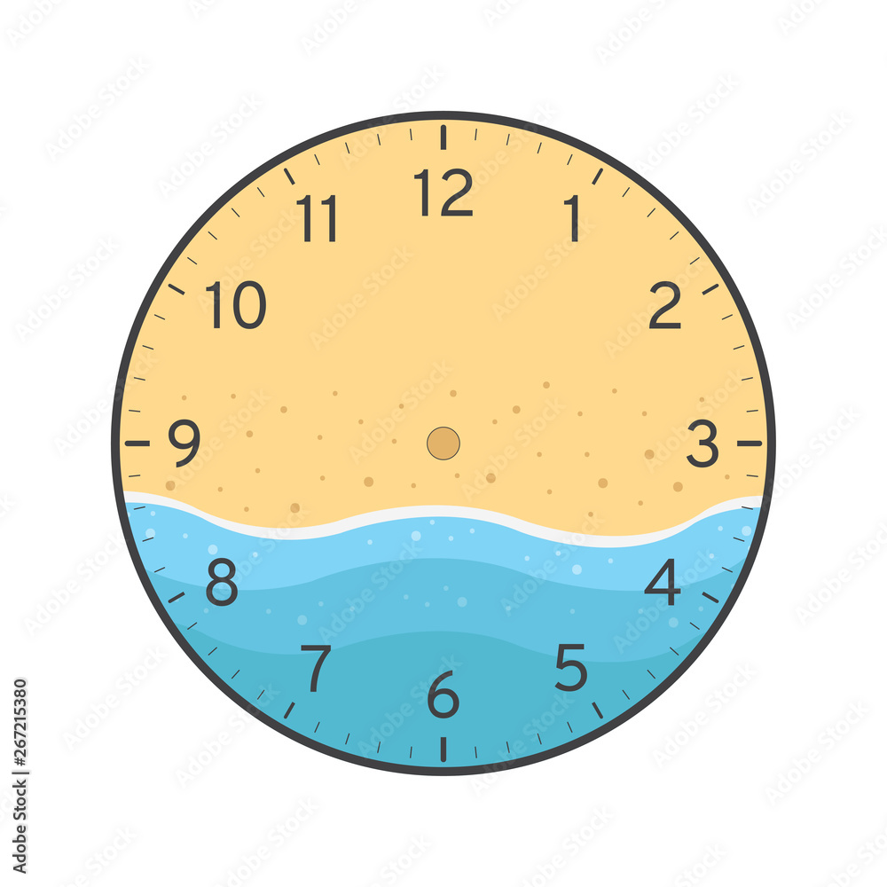 Summer clock face template with sea and beach isolated on white ...