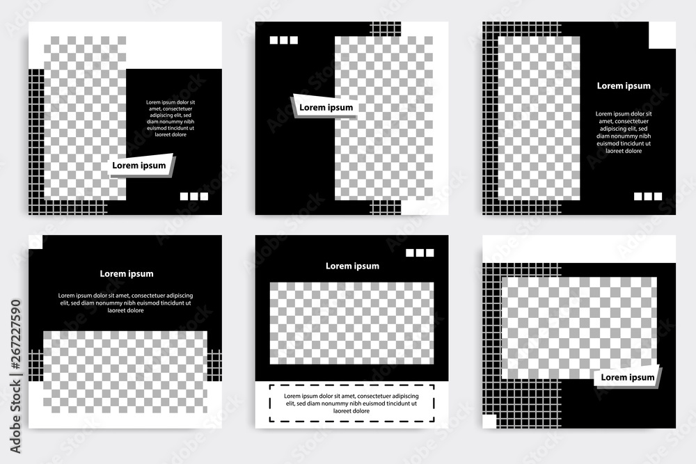 Editable minimal square banner template. Black and white background ...