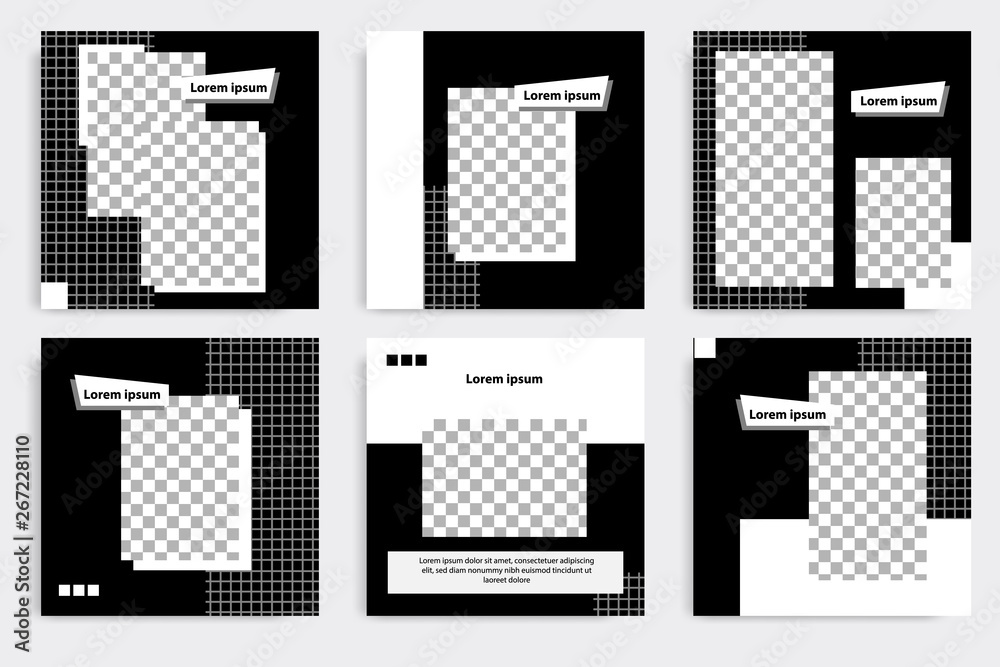 Editable minimal square banner template. Black and white background ...