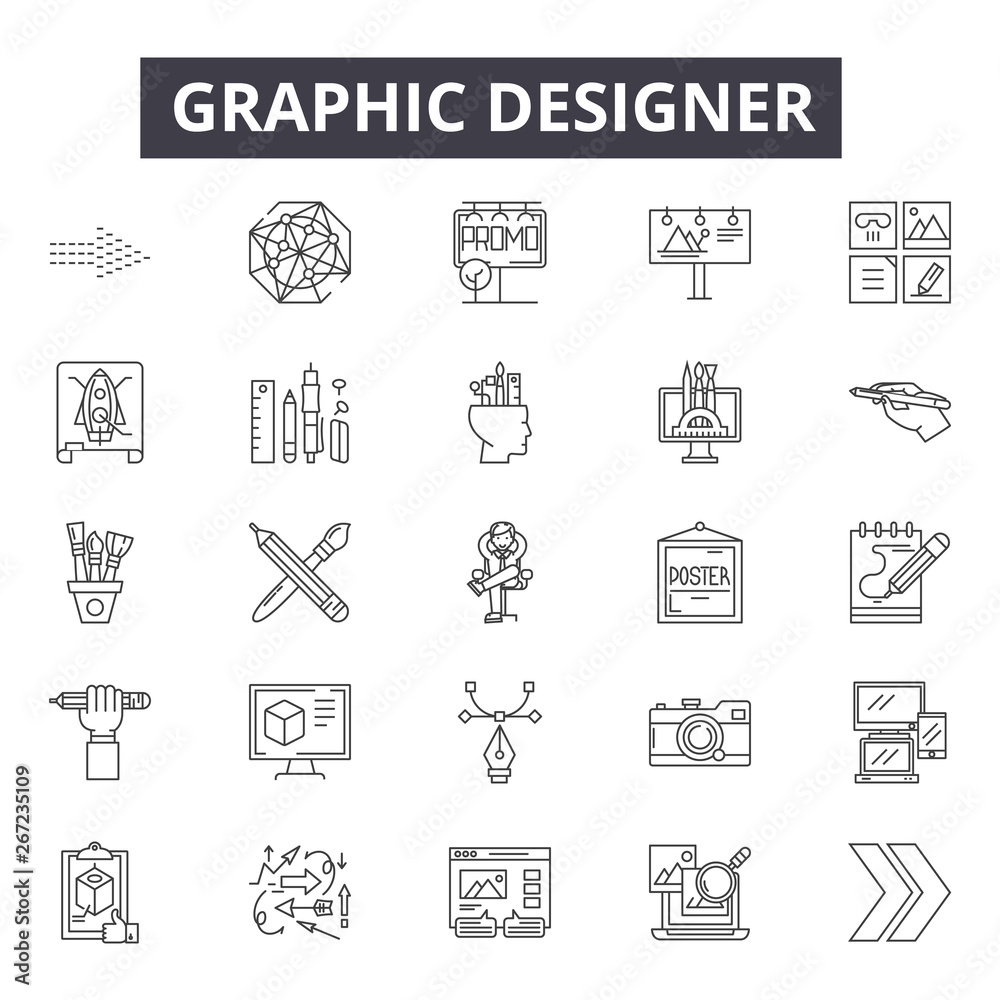 Graphic designer line icons, signs, vector set, outline concept, linear ...