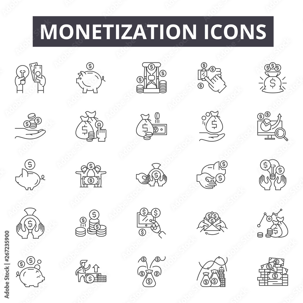 Monetization concept line icons, signs, vector set, outline concept ...