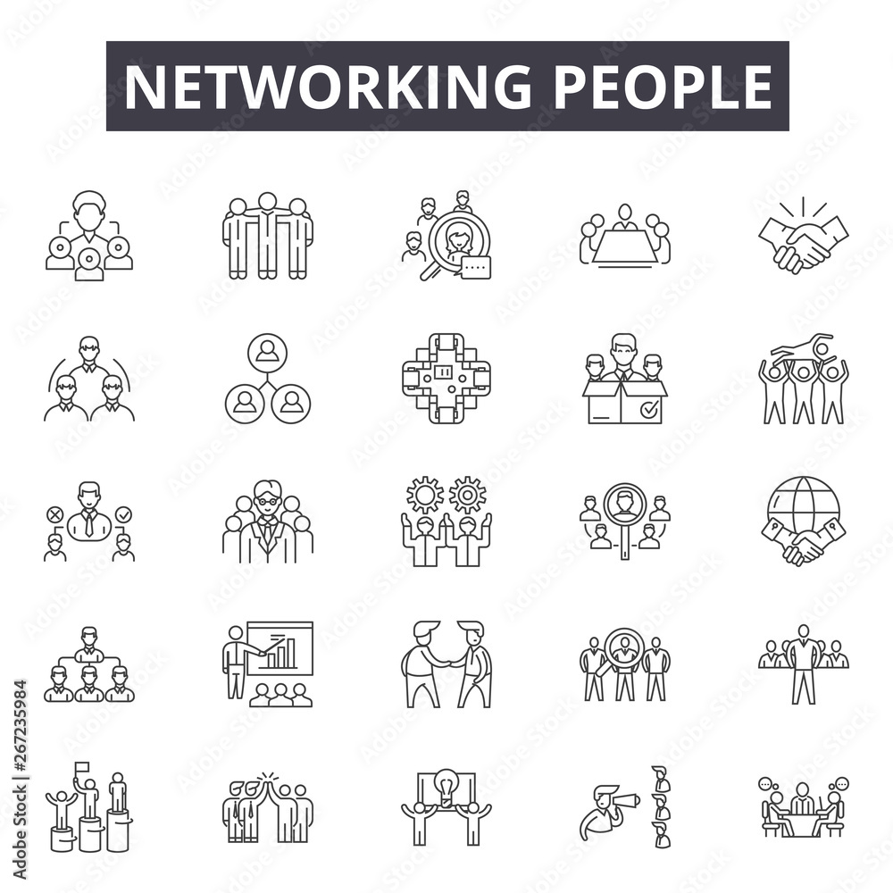 Networking people line icons, signs, vector set, outline concept ...