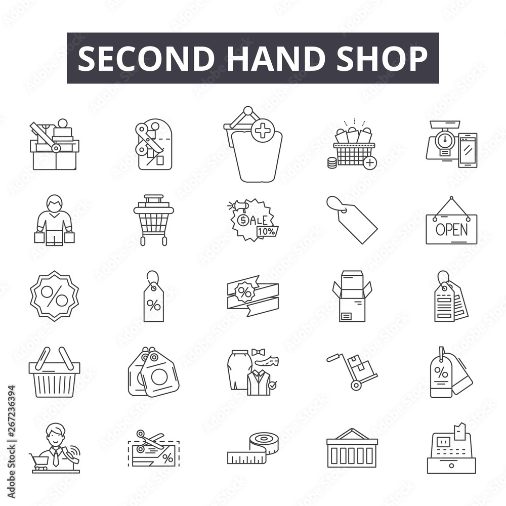 Second hand shop line icons, signs, vector set, outline concept, linear ...