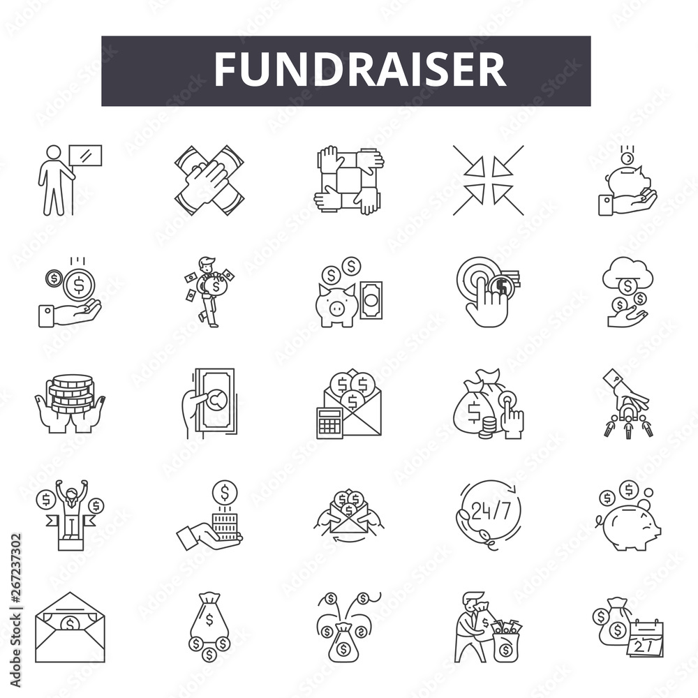 Fundraiser line icons, signs, vector set, outline concept, linear ...