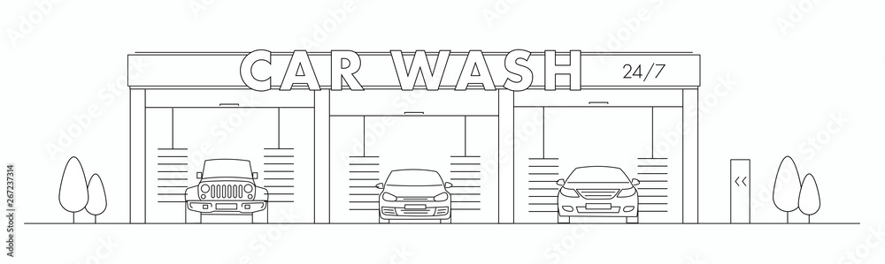Car wash line illustration with three cars in a tunnel carwash Stock ...