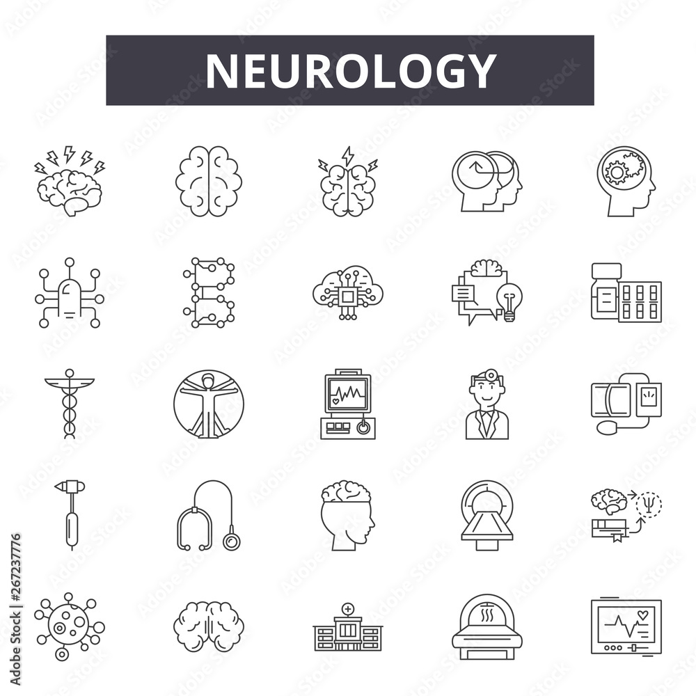 Neurology line icons, signs, vector set, outline concept, linear ...