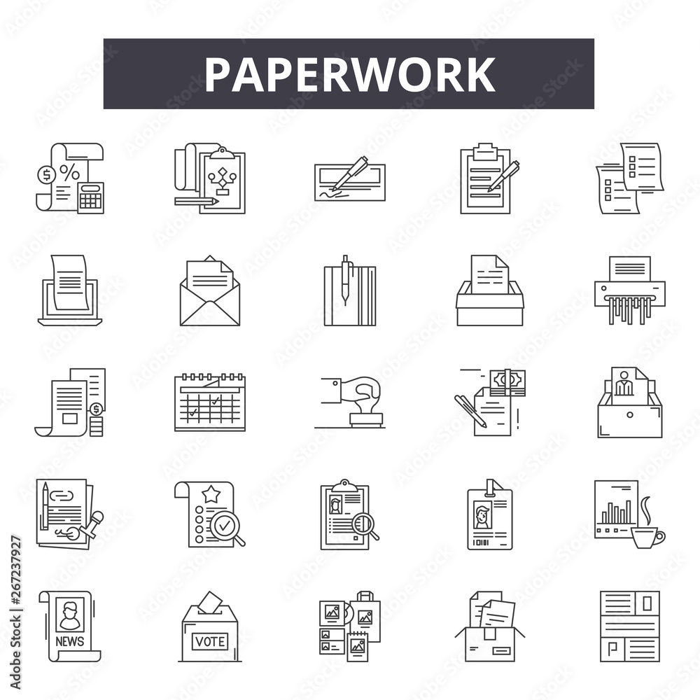 Paperwork line icons, signs, vector set, outline concept, linear ...