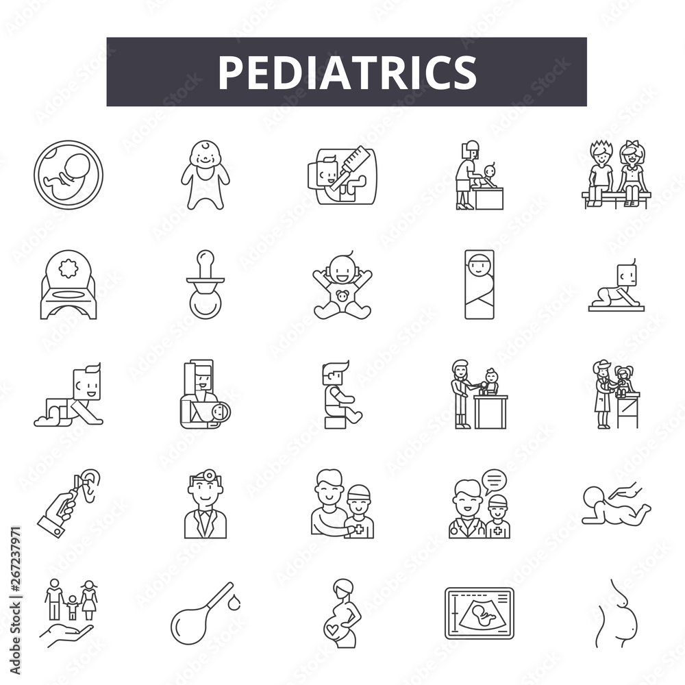 Pediatrics line icons, signs, vector set, outline concept, linear ...