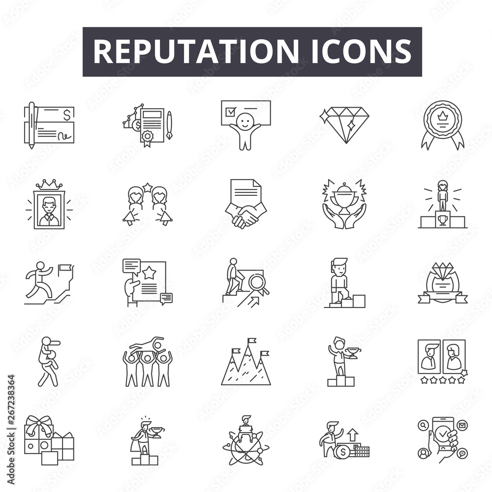 Reputation line icons, signs, vector set, linear concept, outline ...