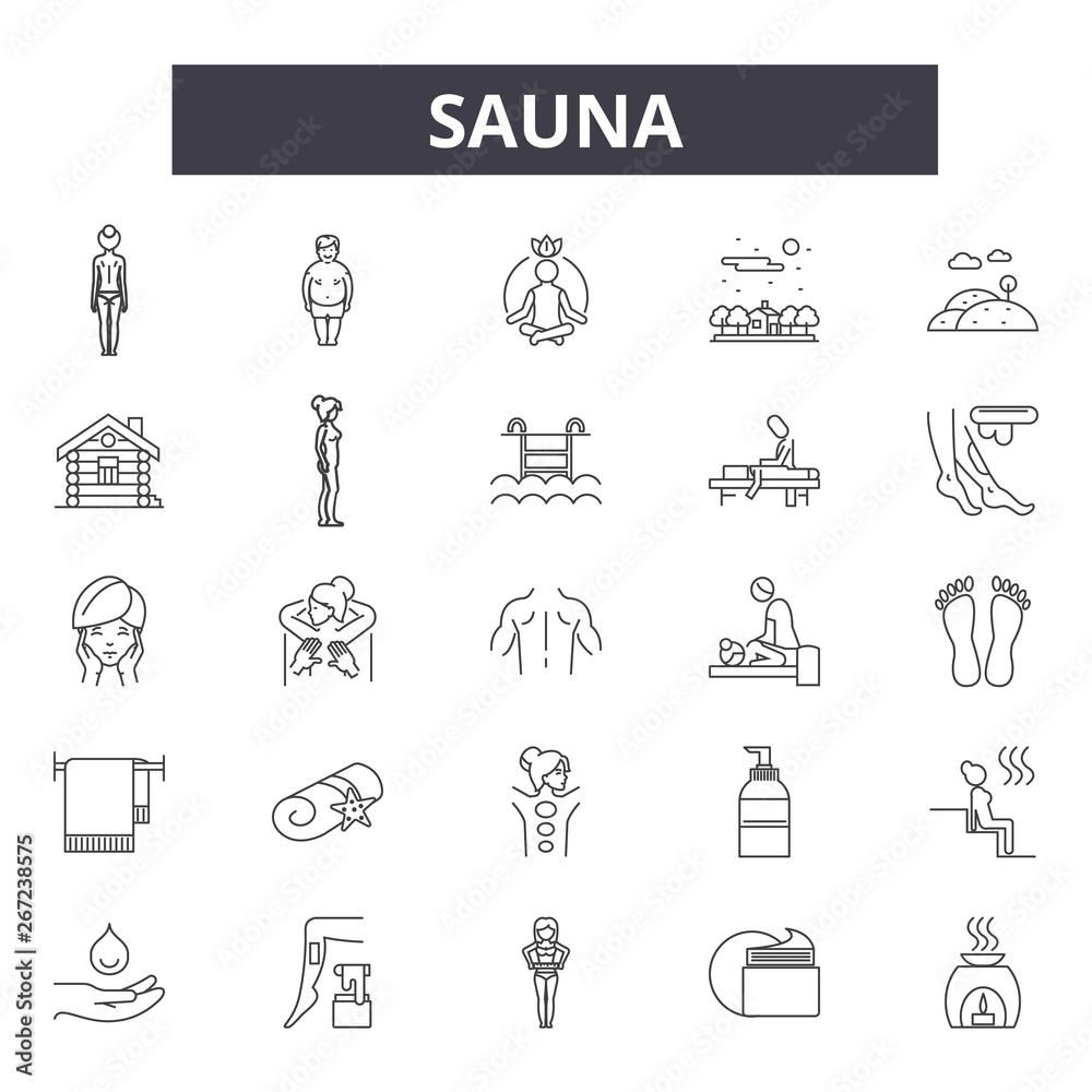 Sauna line icons, signs, vector set, outline concept, linear ...