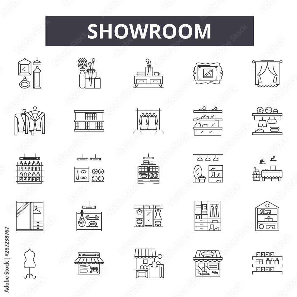 Showroom line icons, signs, vector set, outline concept, linear ...
