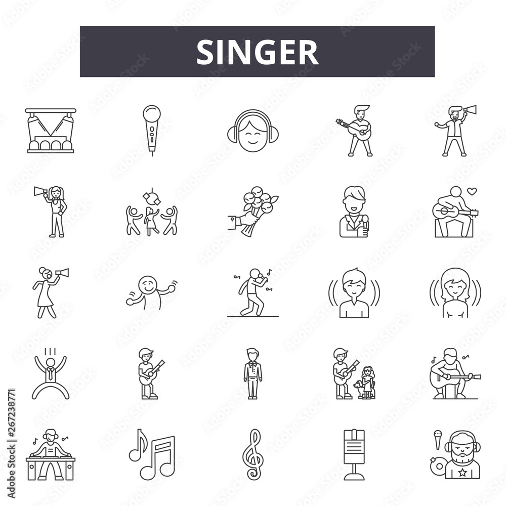 Singer line icons, signs, vector set, outline concept, linear ...