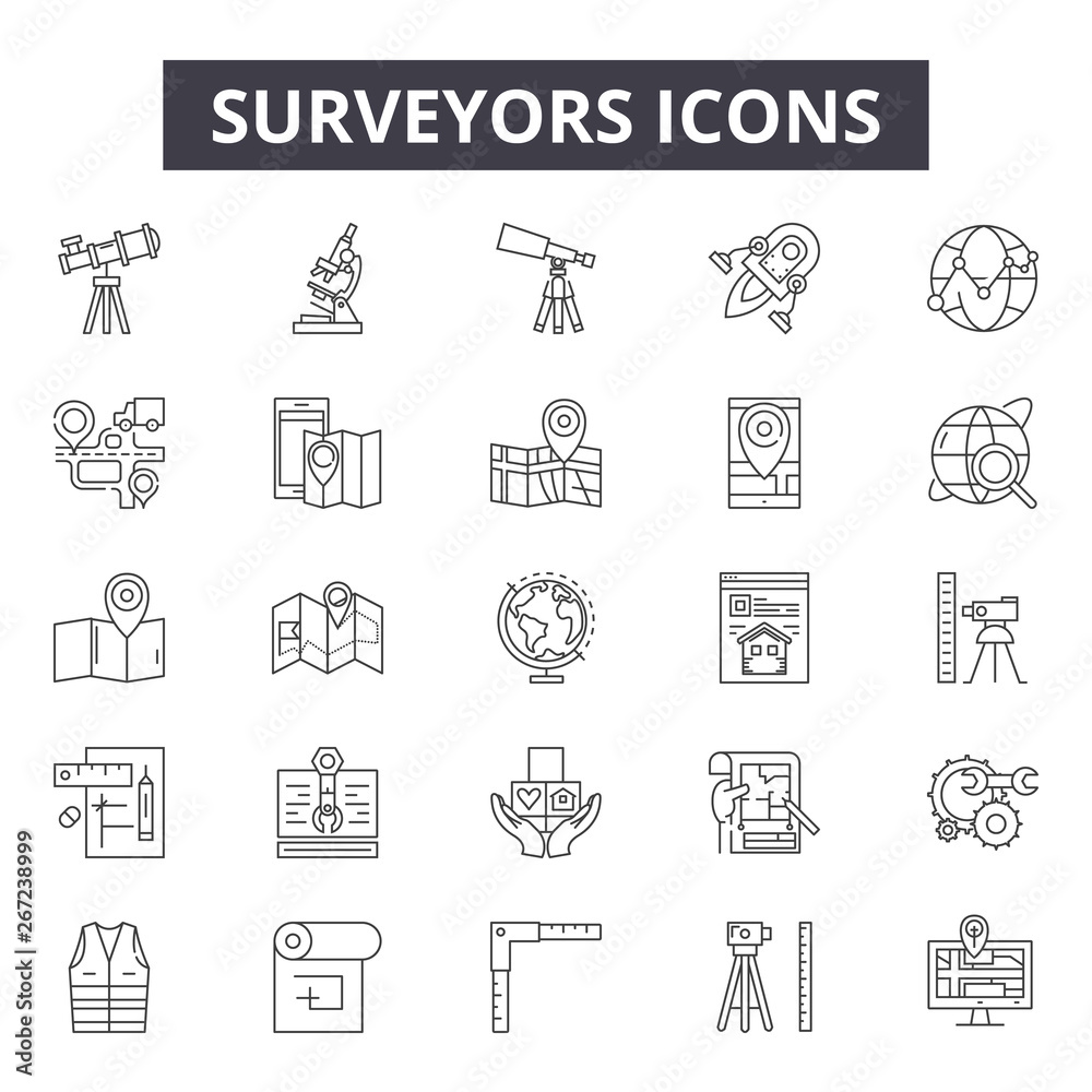 Surveyors line icons, signs, vector set, outline concept, linear ...