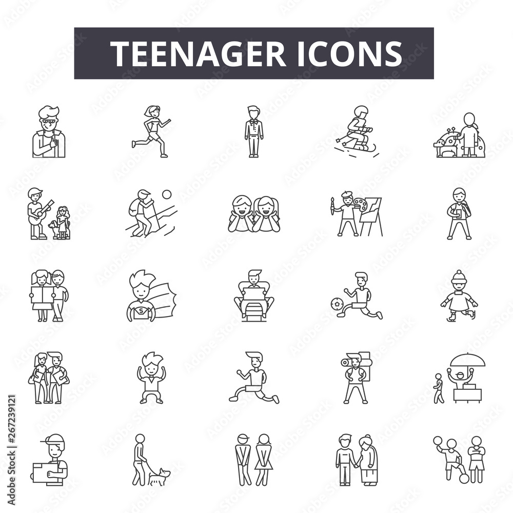 Teenager line icons, signs, vector set, outline concept, linear ...