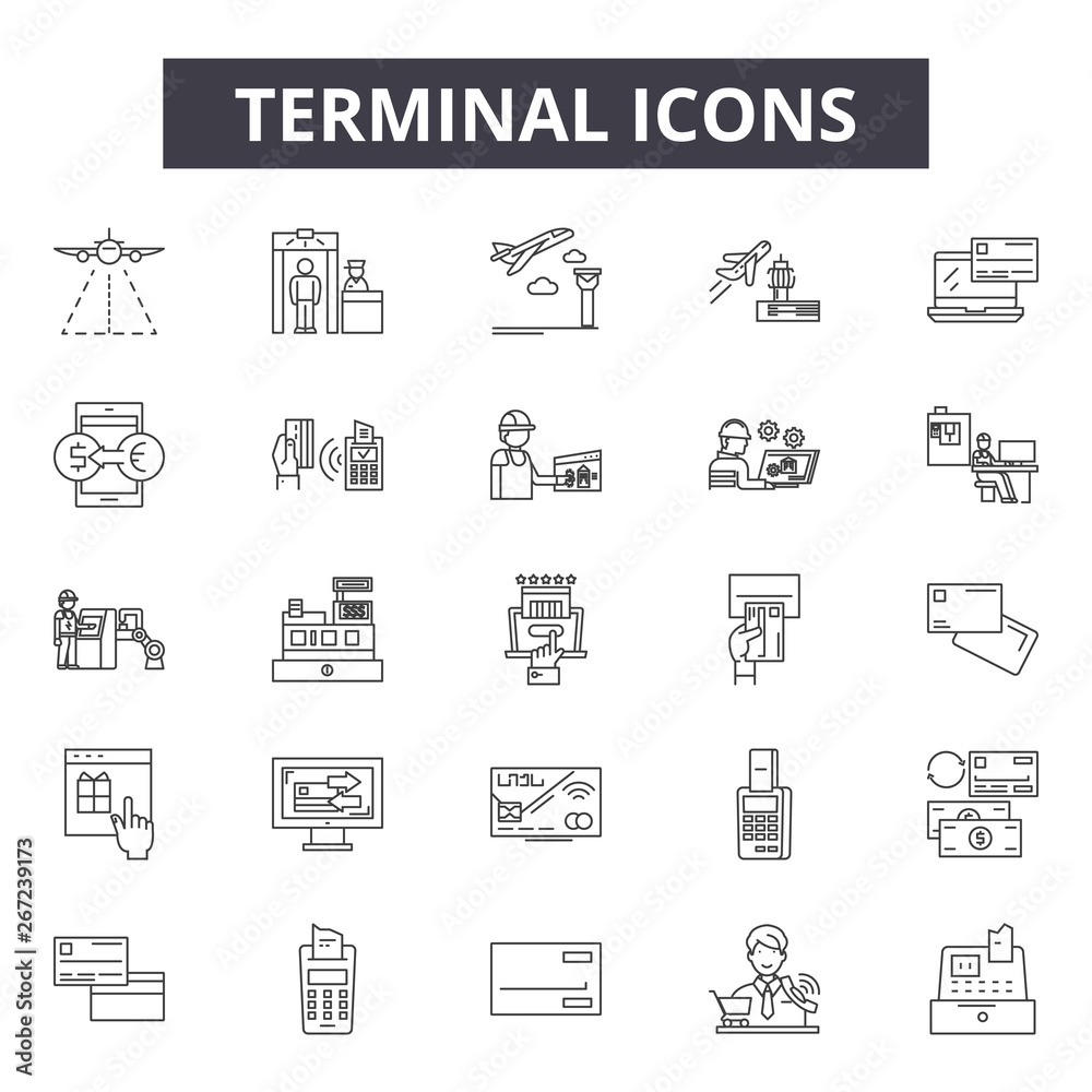 Terminal line icons, signs, vector set, outline concept, linear ...