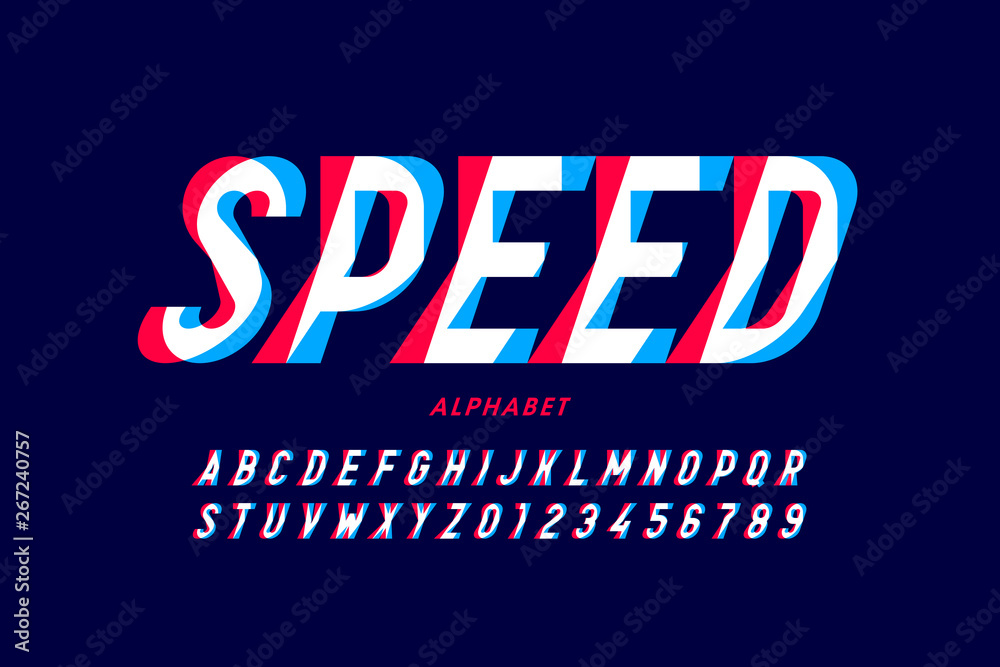 Speed style font, alphabet letters and numbers Stock Vector | Adobe Stock