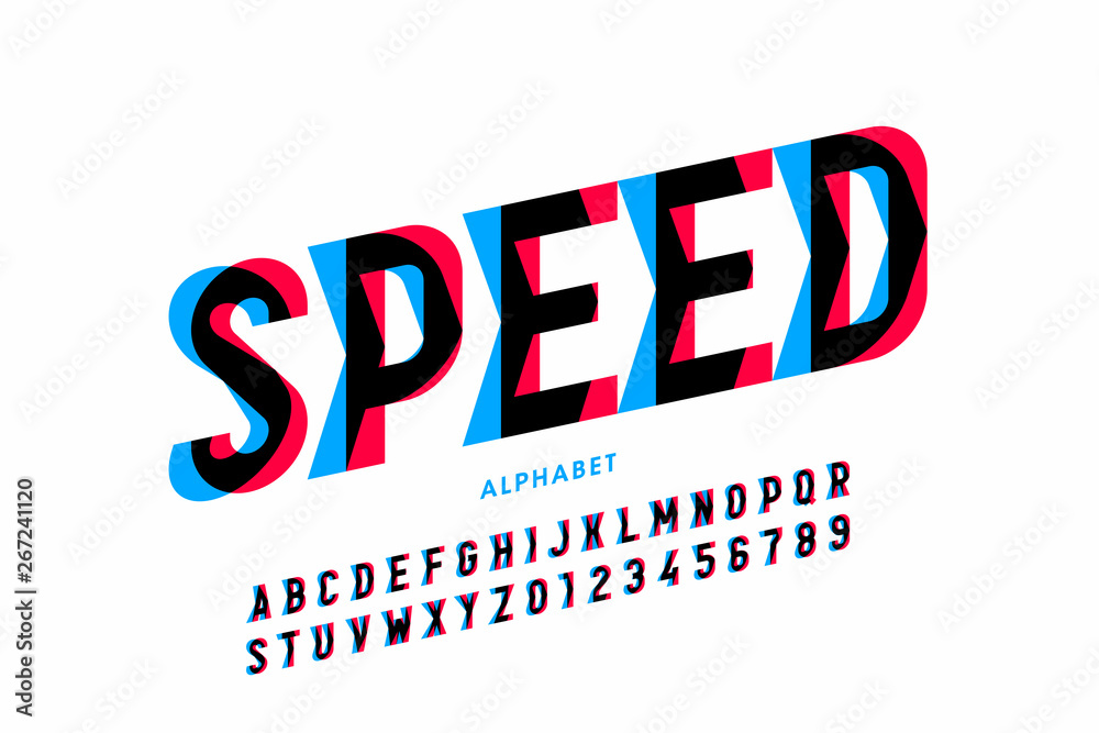 Speed style font, alphabet letters and numbers Stock Vector | Adobe Stock