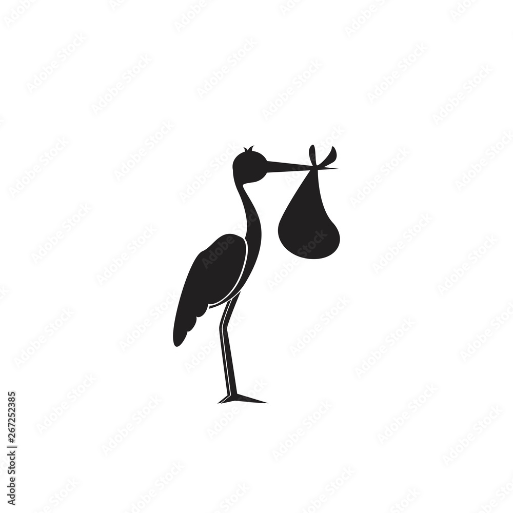 stork and baby black on white background Stock Vector | Adobe Stock