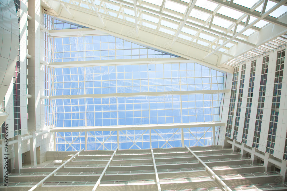 Abstract white building transparent interior glass ceiling rooftop ...