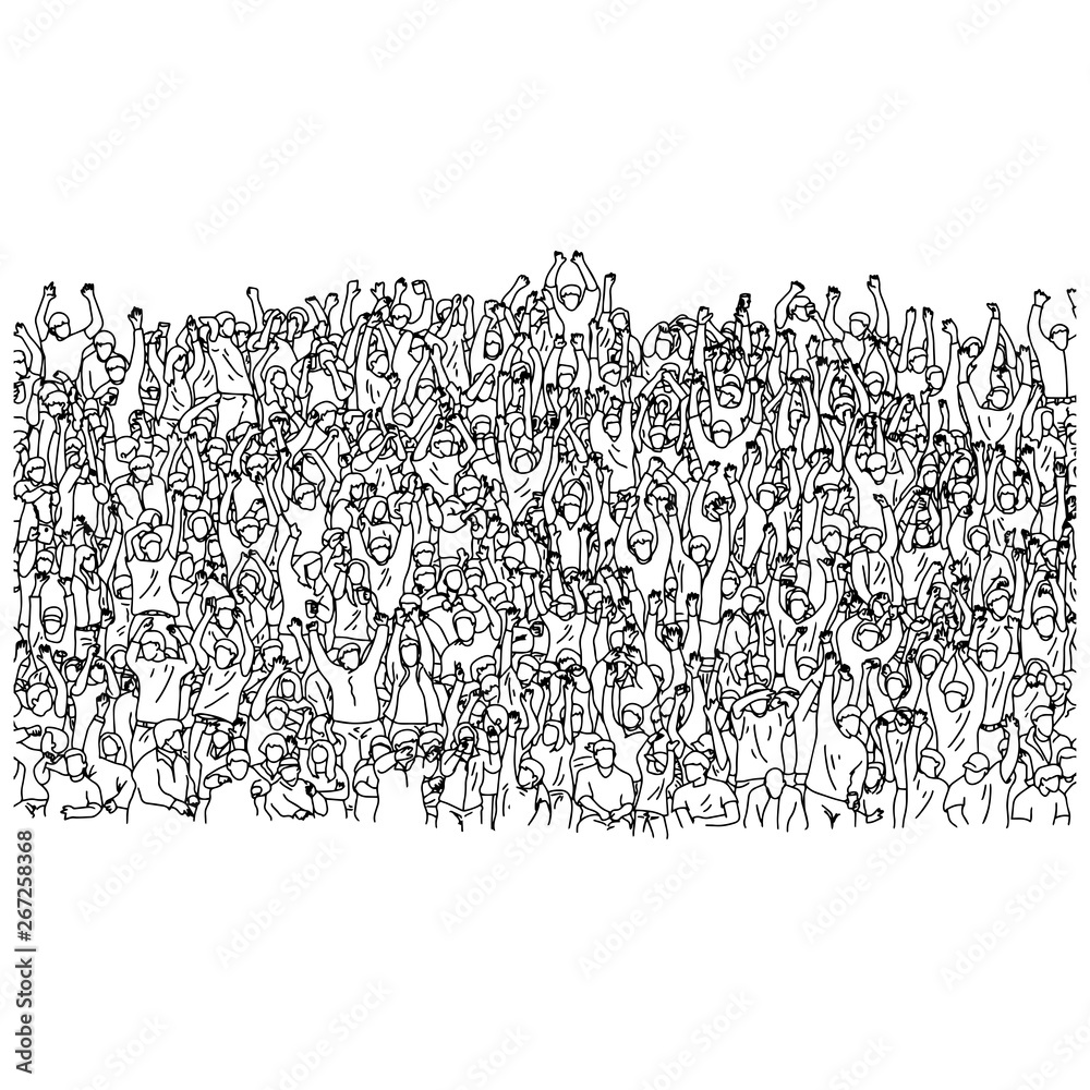 large group of people crowded on stadium vector illustration sketch ...
