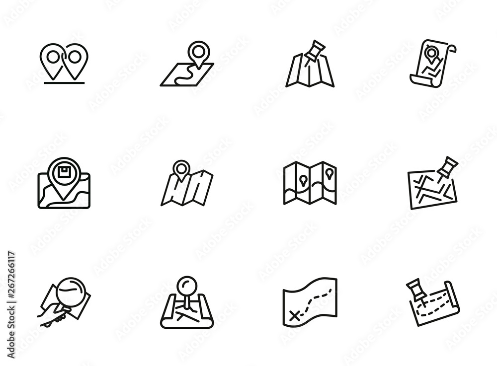 Vetor de Traveler paths line icon set. Map, route, itinerary. Travel ...