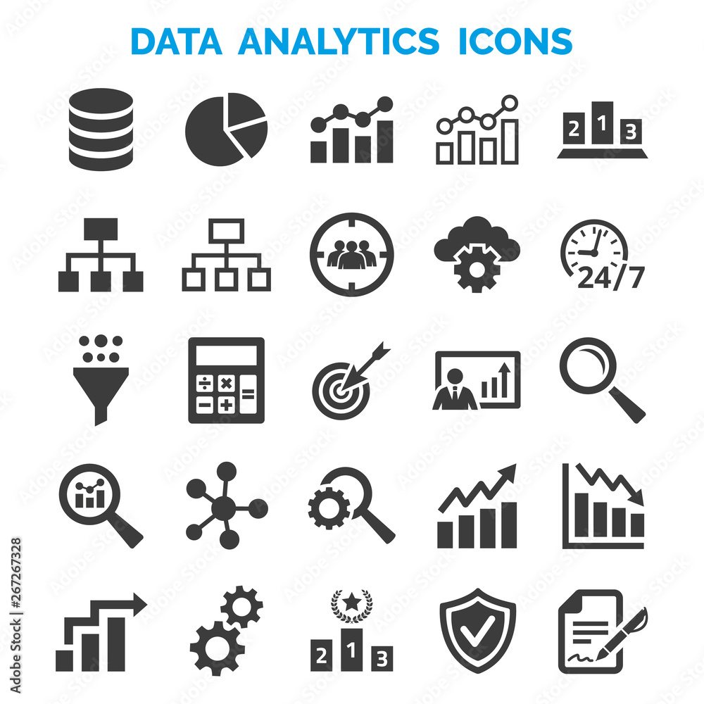 Data analytics icons set on white background. Stock Vector | Adobe Stock