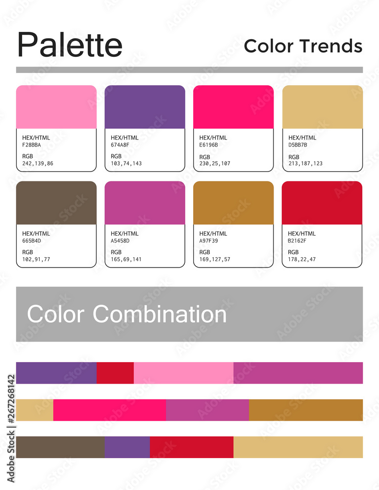 Color palette, harmonious combination, codes and names. Fashion colors ...