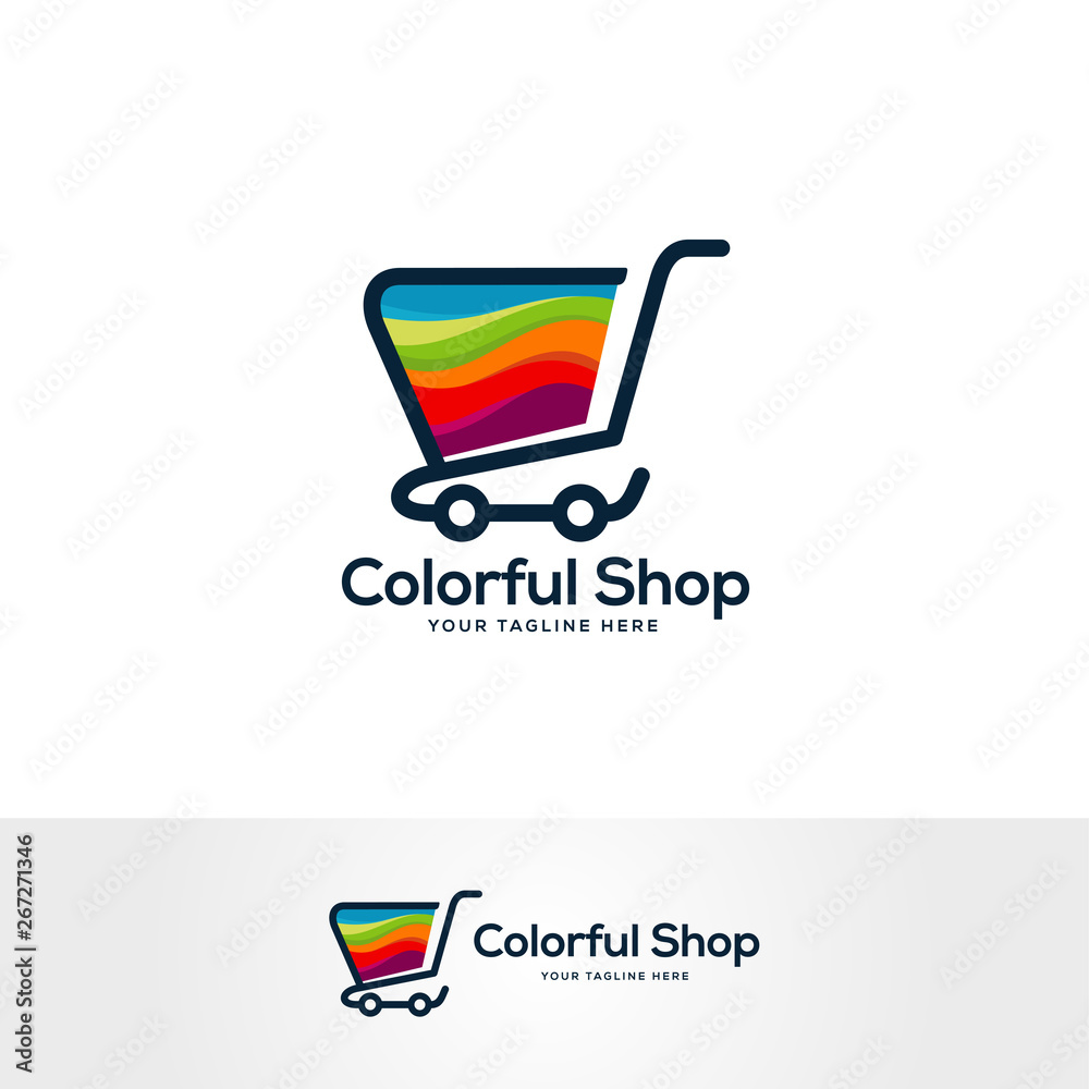colorful shop logo designs concept, shopping cart logo designs Stock ...