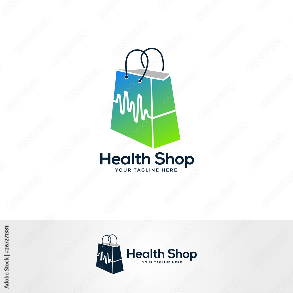 health shop logo designs concept, shopping bag logo designs Stock ...