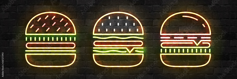 Vector set of realistic isolated neon sign of Burger logo for template ...