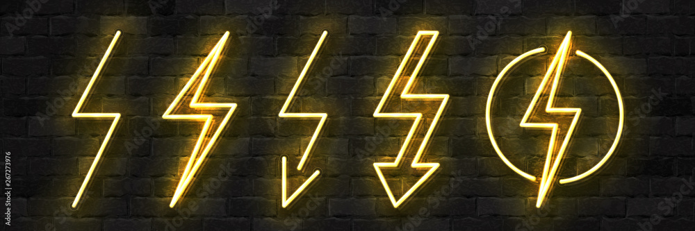 Vector set of realistic isolated neon sign of Electricity logo for ...