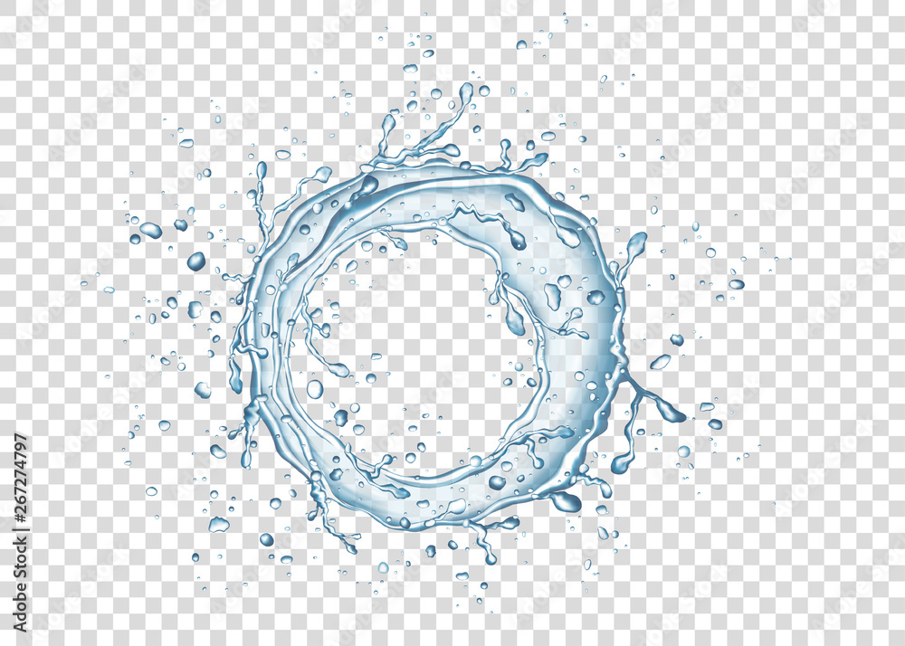 Blue circle water splash and drops isolated on transparent background ...