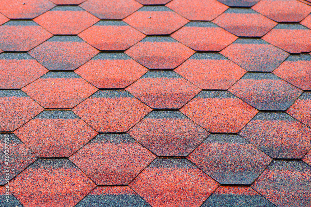red shingles on the roof of the house. Background of red shingles Stock ...