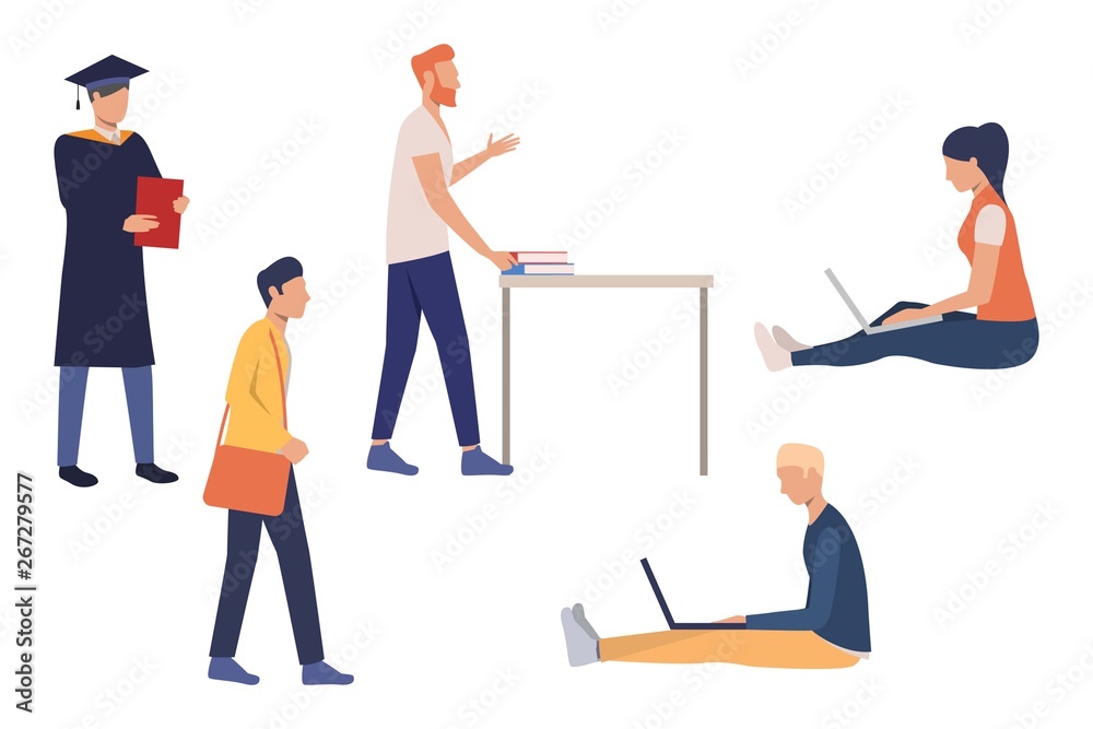 Collection of young software engineers studying at university. Flat ...