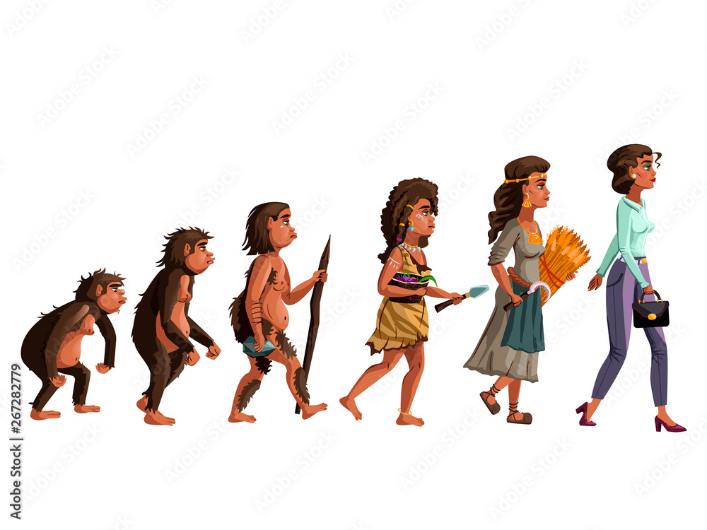 Woman evolution vector cartoon illustration concept. Female development ...
