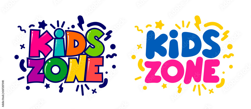 Kids zone cartoon logo. Set of design colorful bubble letters for ...