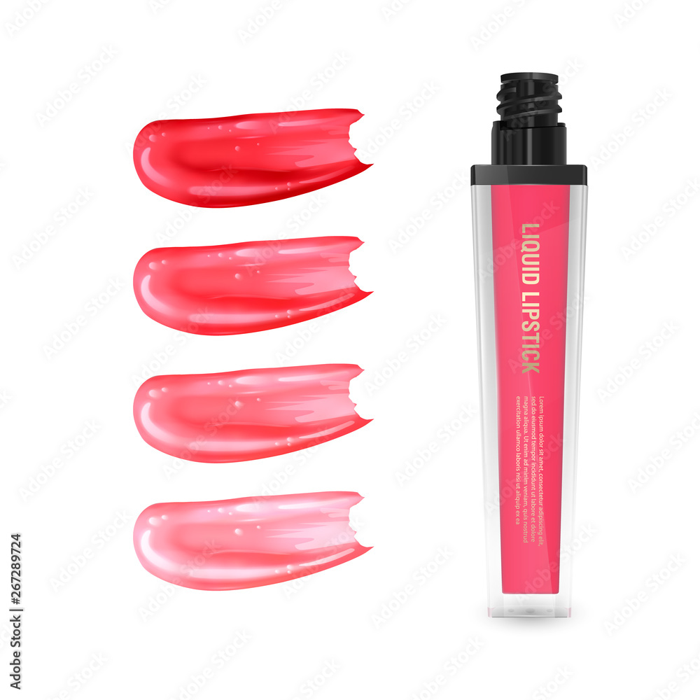 Liquid lipstick, Lip gloss in elegant bottle, open container with brush ...