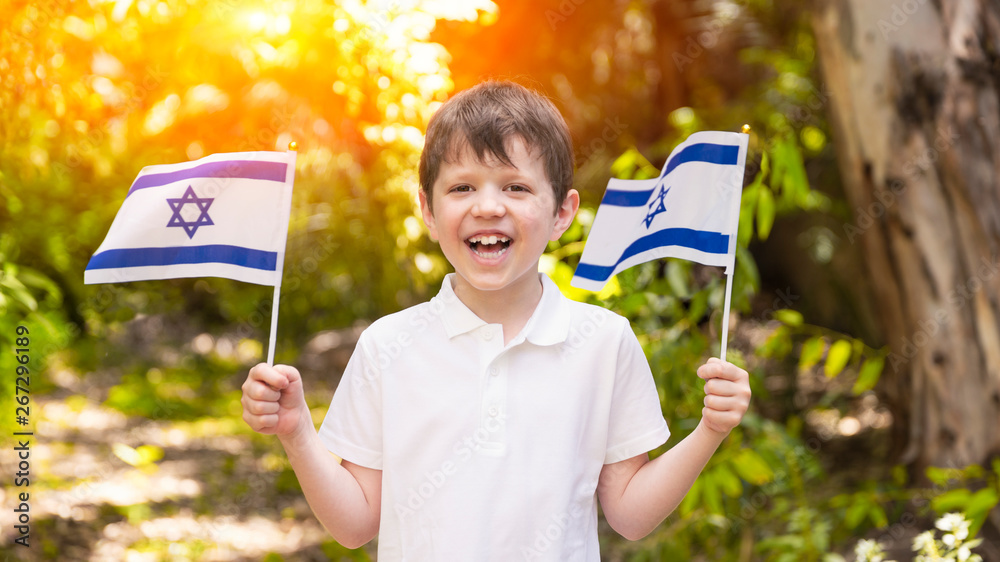Israeli Happy Boy Hold and Waving Israeli Flag On Independence Day ...