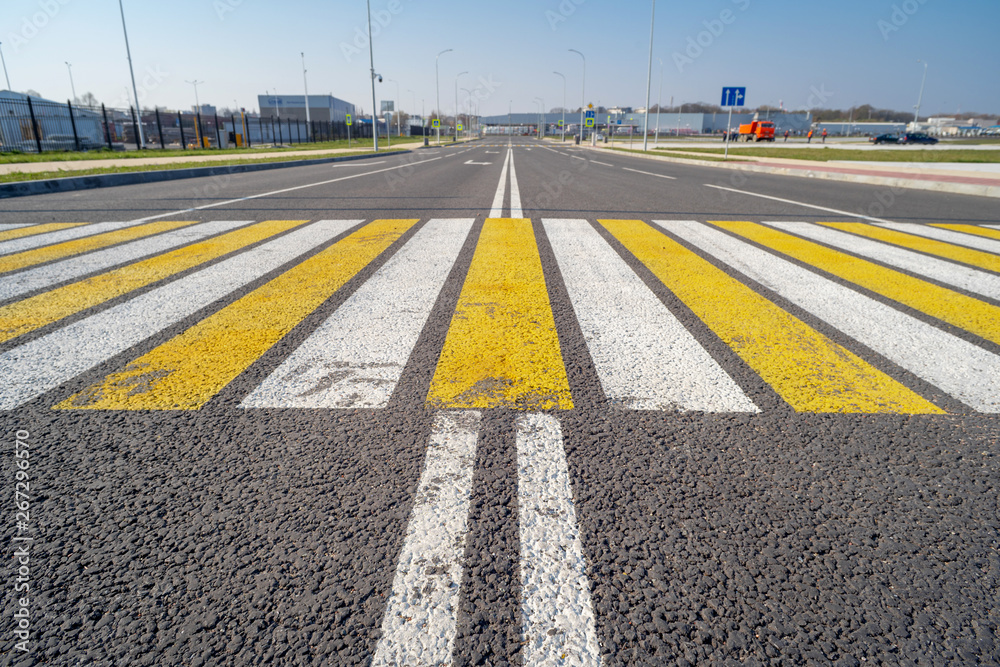 Open space with road signs and road markings, road intersections ...
