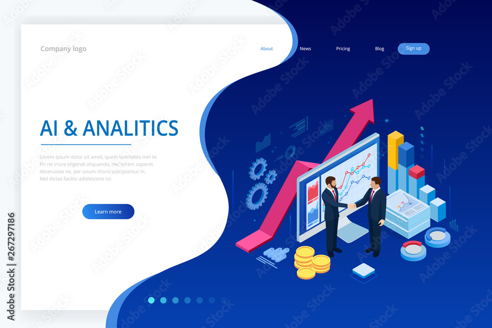 Vetor de Isometric Successful business collaboration. Businessmen ...