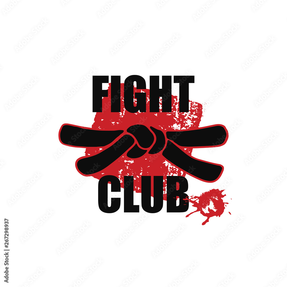 Fight club - vector stylized font with black belt knot of mixed martial ...